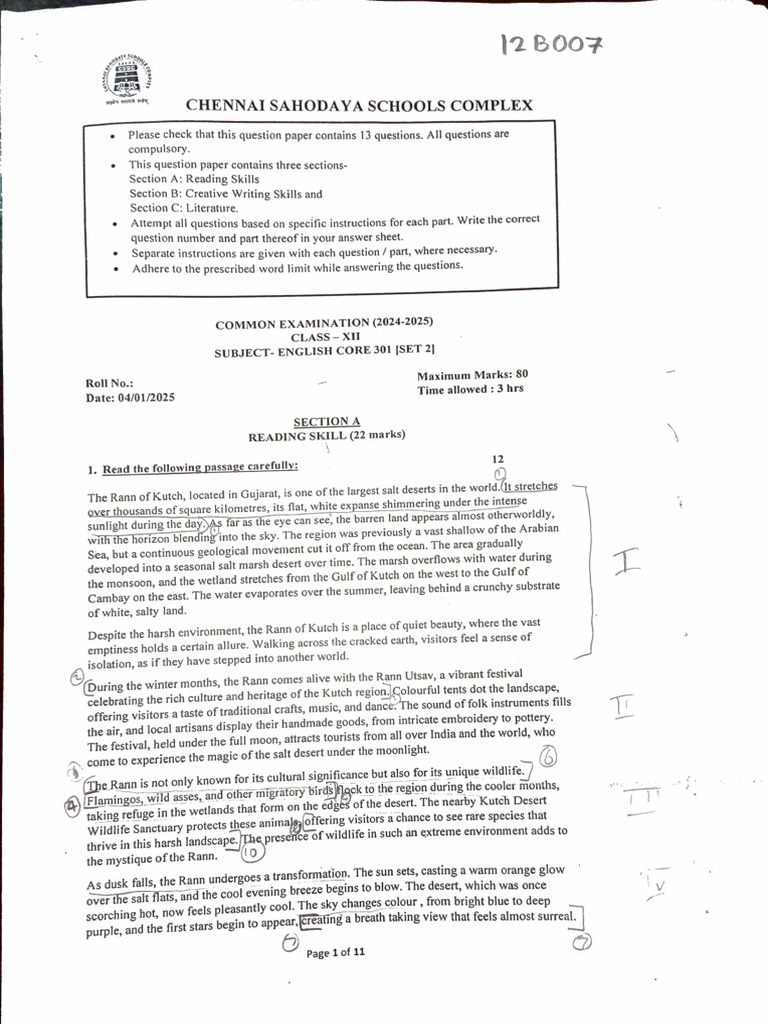 English Sahodaya Question Paper 2025 | PDF