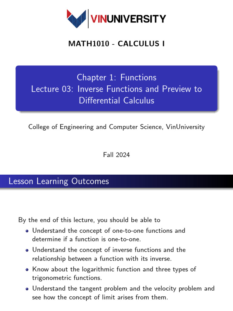 Lect03 - Inverse Functions and Preview To Differential Calculus | PDF ...