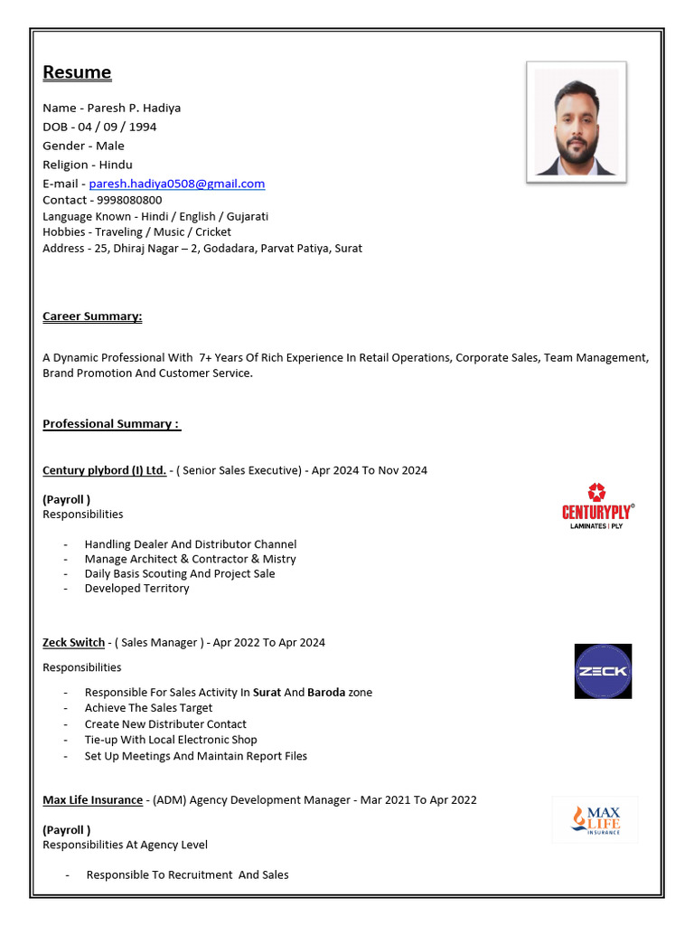 Paresh P. Hadiya Resume 2024 | PDF | Business