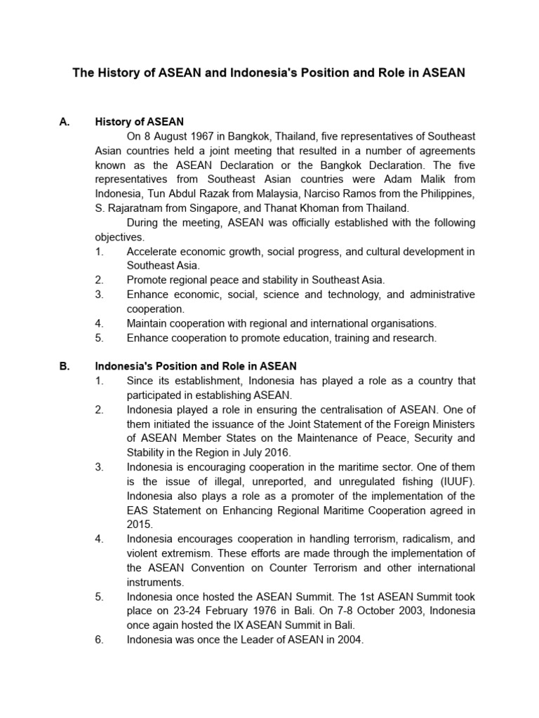 Chapter 07 - Sub Chapter 01 - The History of ASEAN and Indonesia - S Position and Role in ASEAN ...