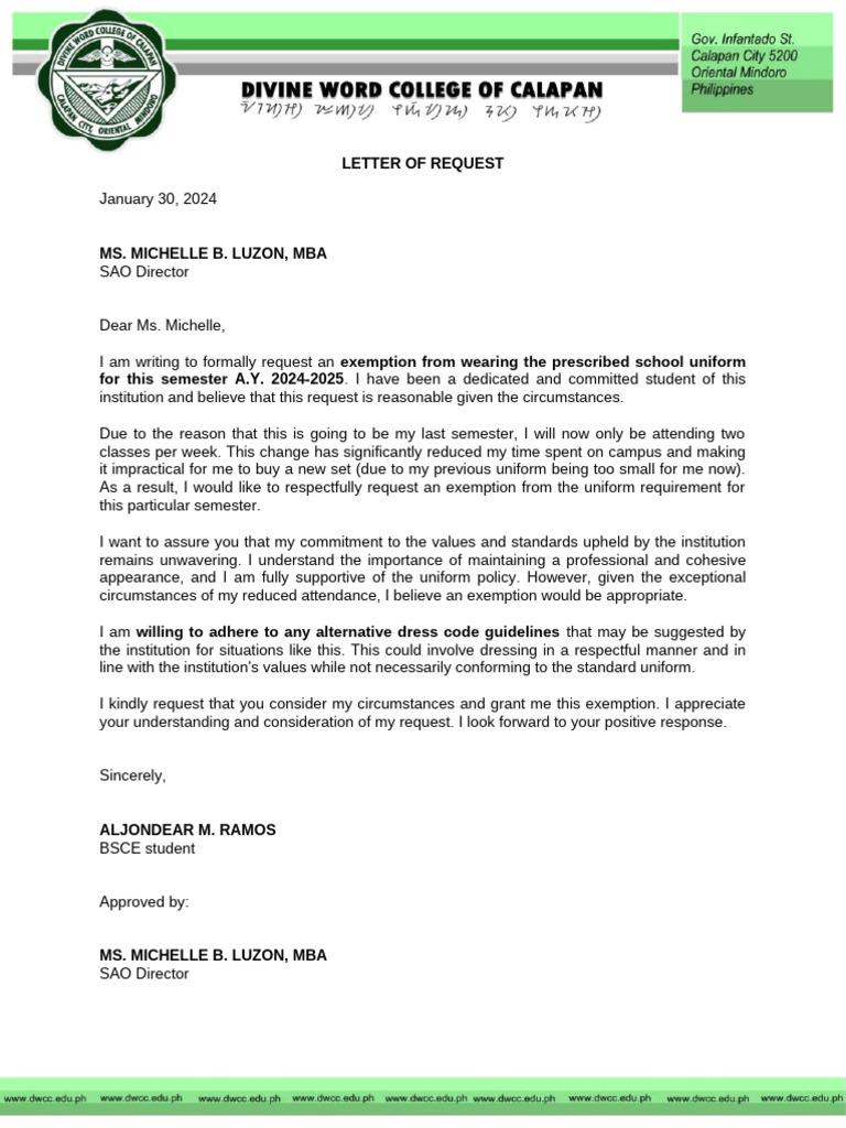 School Uniform Exemption Letter | PDF