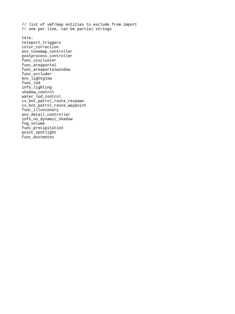 Excluded VMF/Map Entities for Import | PDF