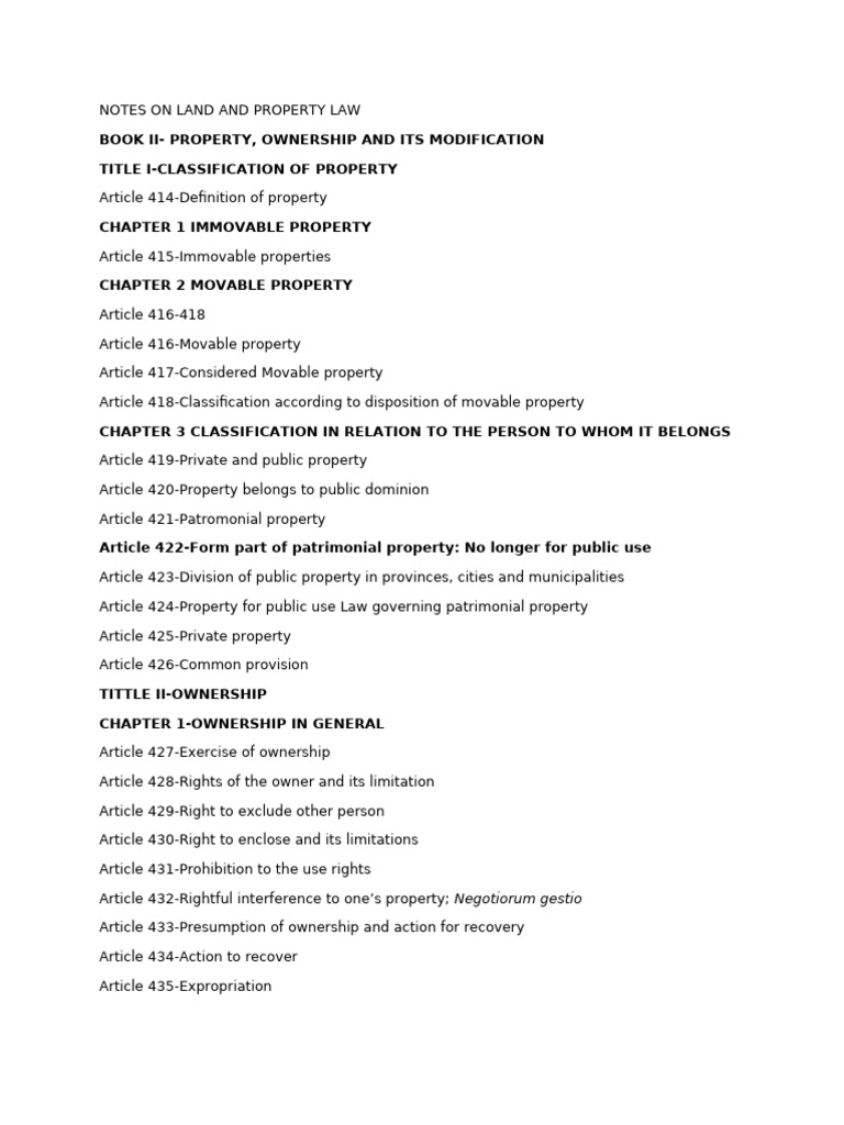 NOTES ON LAND AND PROPERTY LAW | PDF | Property | Civil Law (Legal System)