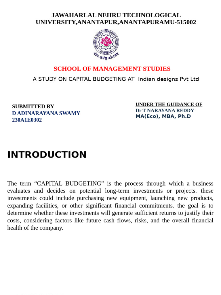 D Adi Project Mba-1 | PDF | Capital Budgeting | Investing