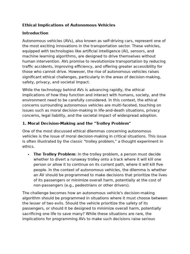 Ethical Implications of Autonomous Vehicles - Tejas | PDF | Privacy