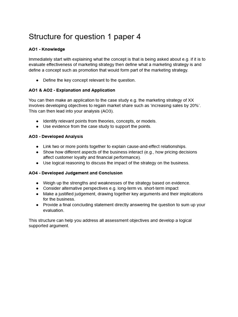 Structure For Question 1 Paper 4 | PDF
