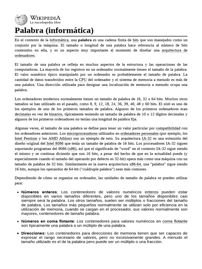 Palabra (Informática) | PDF | Electrónica digital | Arquitectura de ...