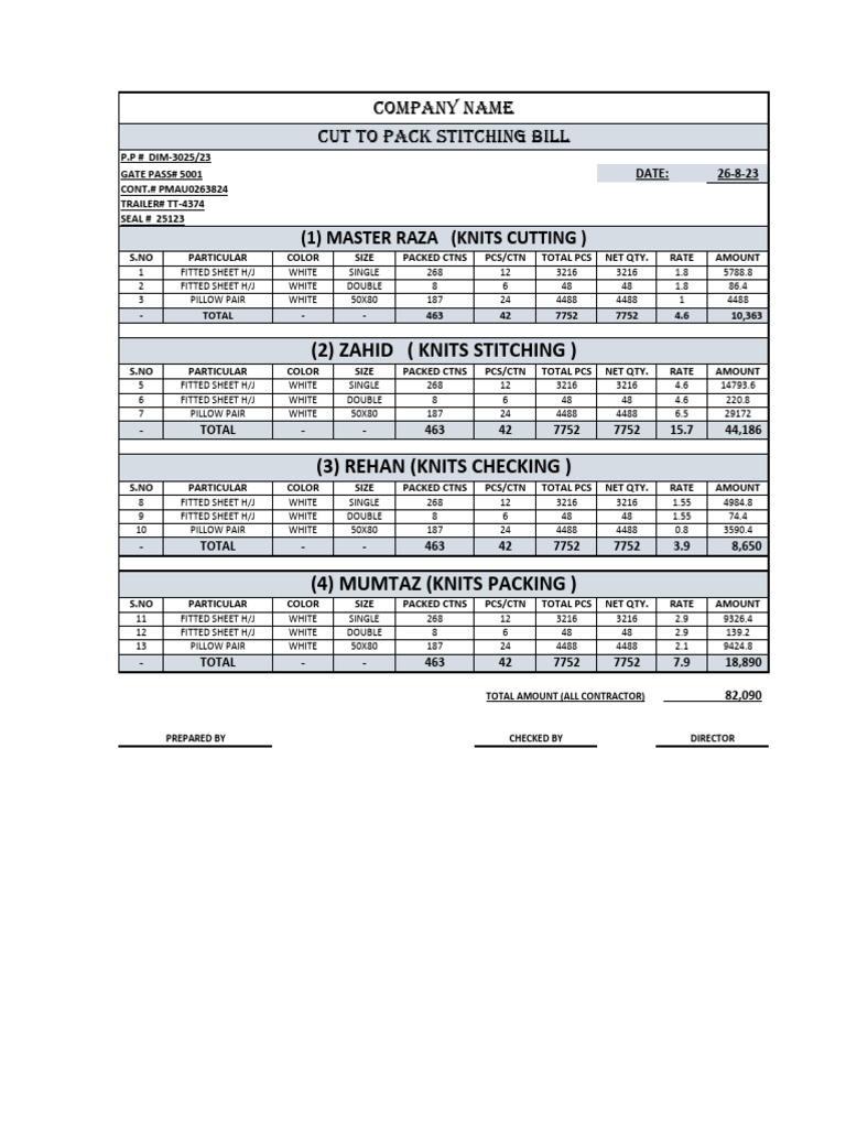 Cut To Pack Stitching Bill | PDF