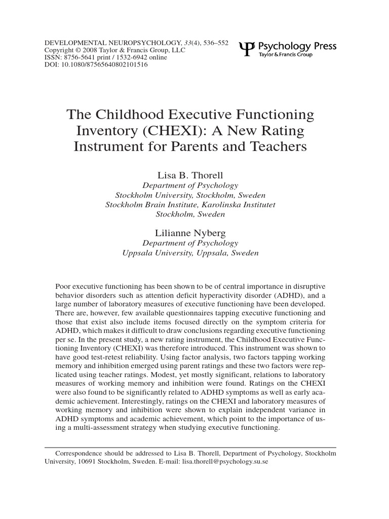 Thorell & Nyberg 2008 | PDF | Attention Deficit Hyperactivity Disorder ...
