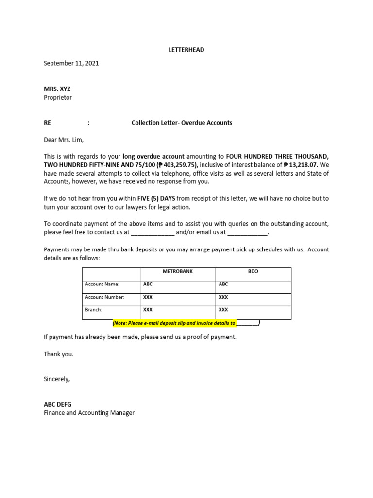 Overdue Account Collection Letter | PDF