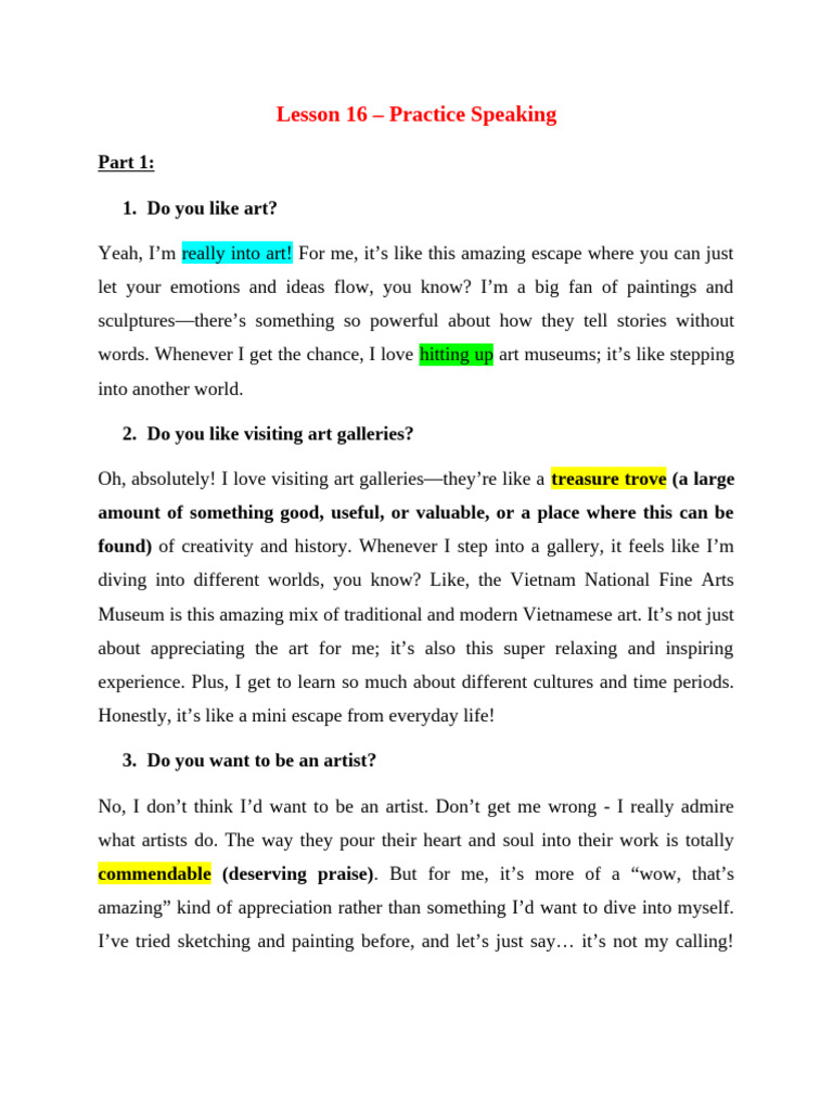 Lesson 16 - Practice Speaking - 26.02 | PDF | Paintings