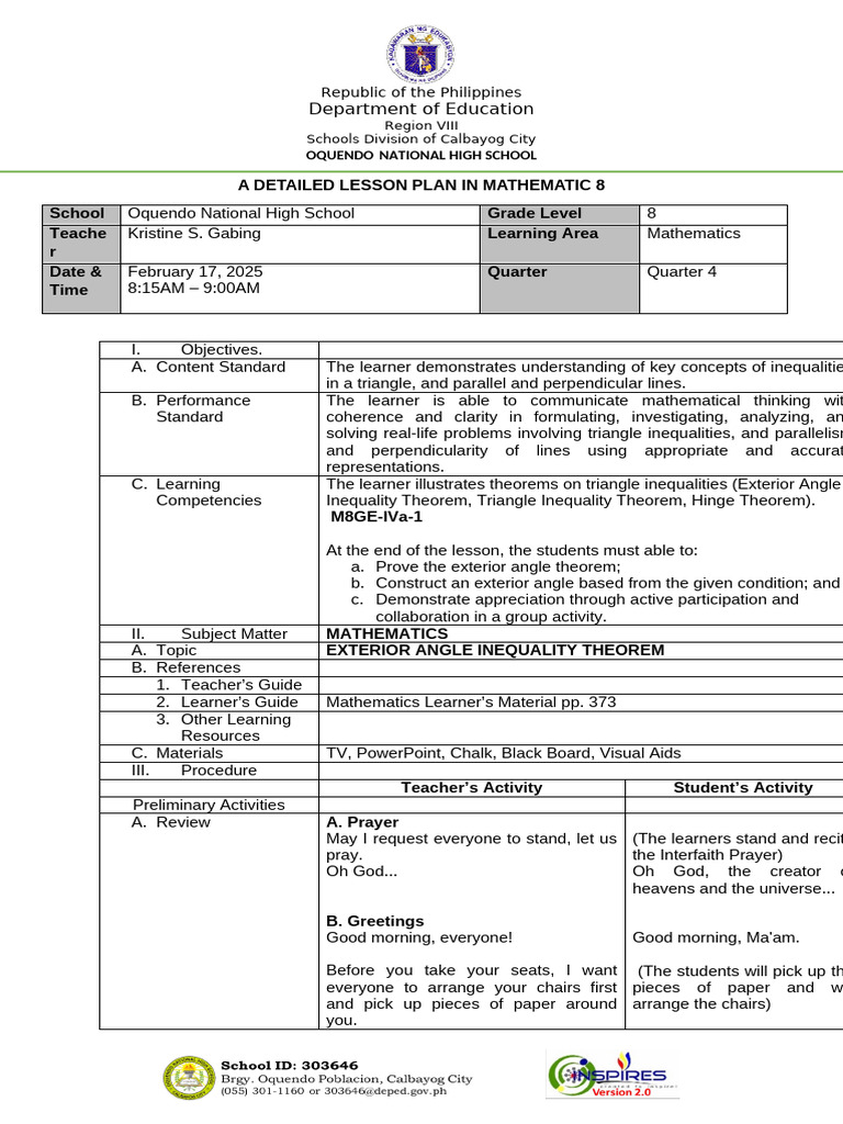 g8 l2 Exterior Angle Inq Theorem DLP | PDF | Triangle | Angle