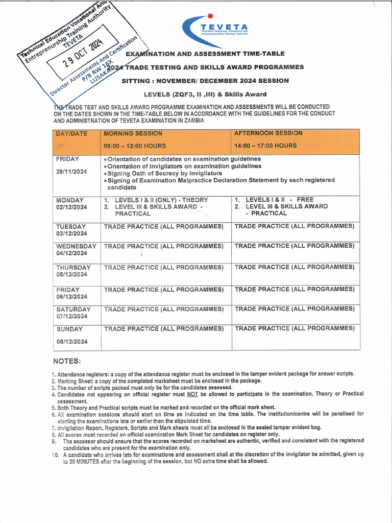 Trade Test Time Table-Trade Test and Skills Award | PDF