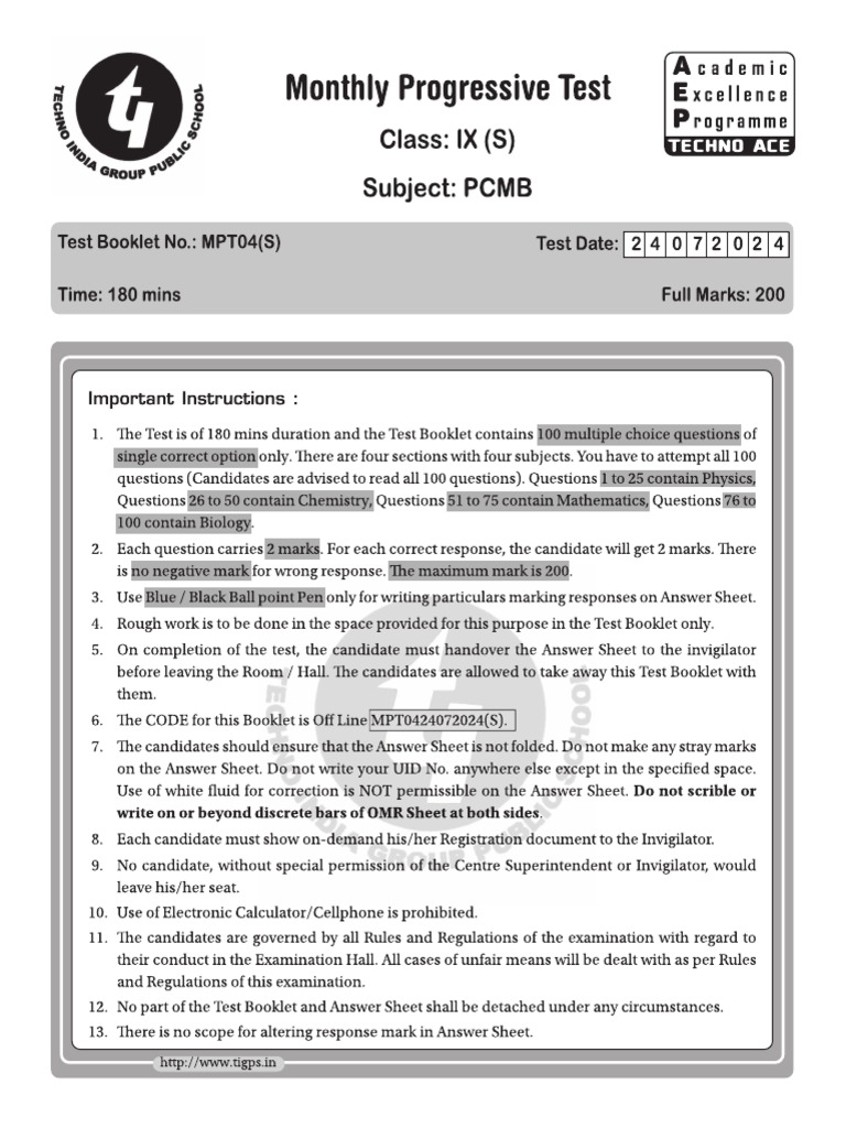 Question MPT-4 (S) IX (24.07.2024) | PDF