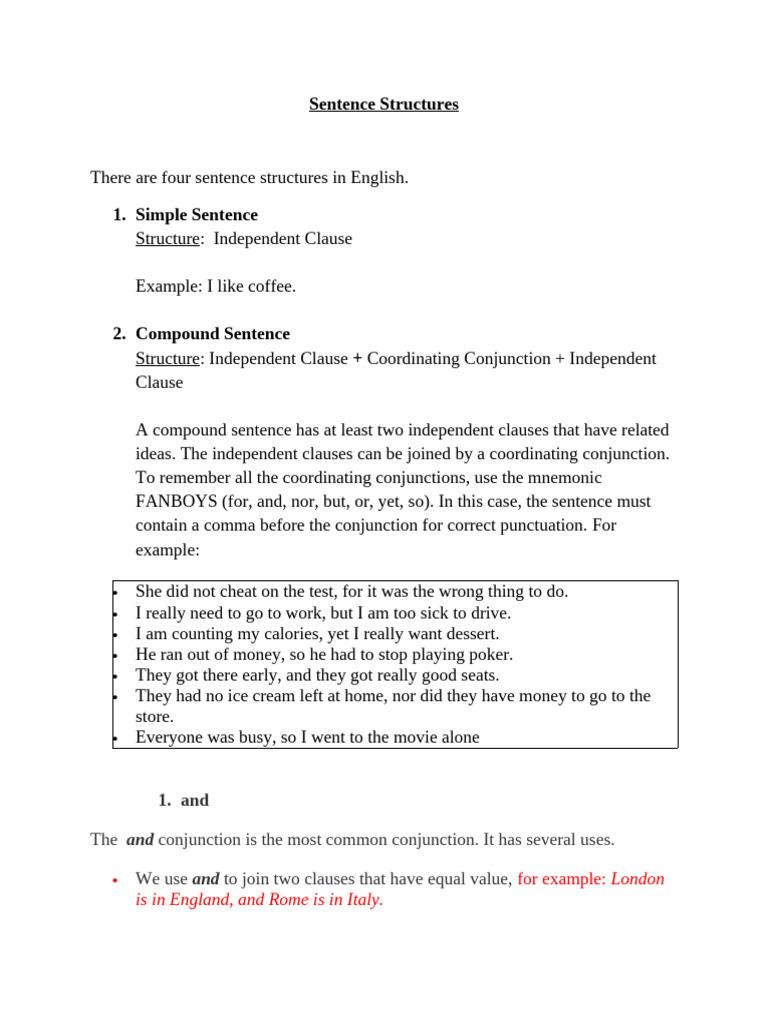 4 Sentence Structures-1 | PDF | Grammar | Language Mechanics