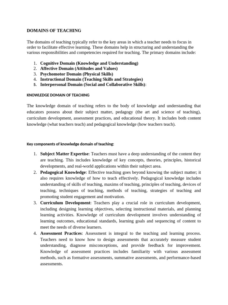 Knowledge Domain of Teaching | PDF | Pedagogy | Educational Assessment