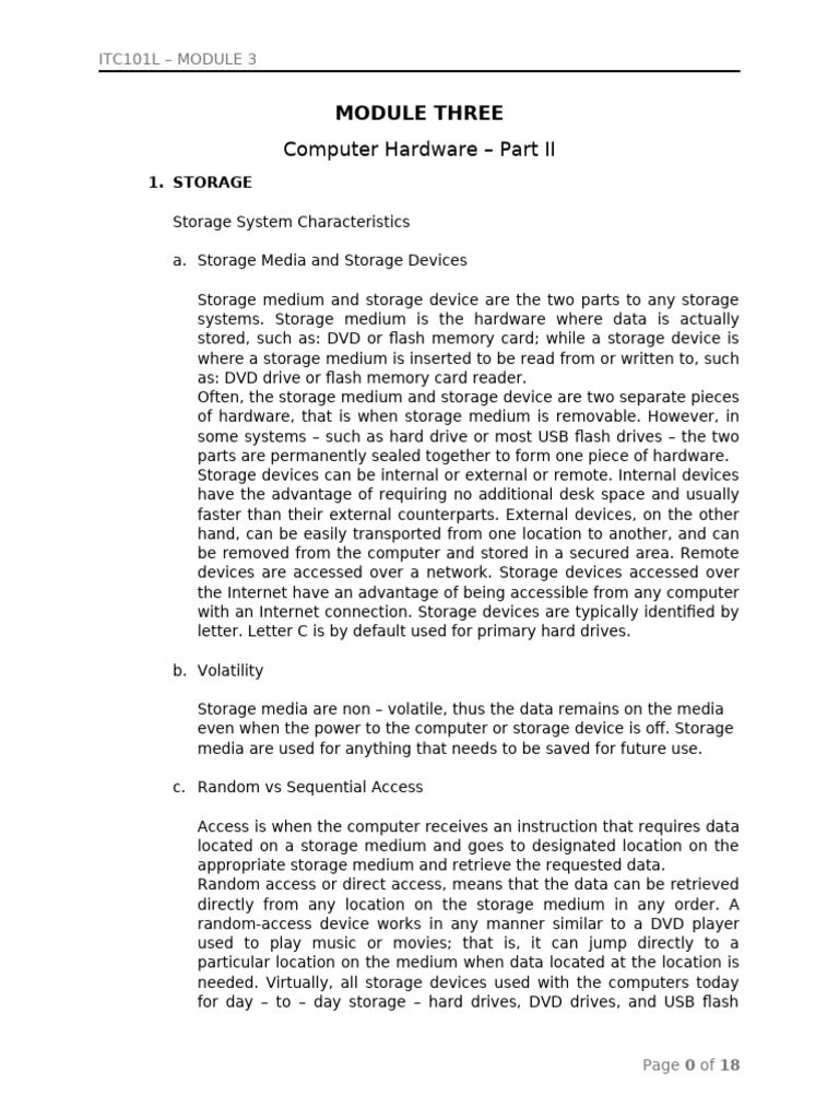 MODULE THREE - ITC101L Part II | PDF | Computer Data Storage | Hard ...