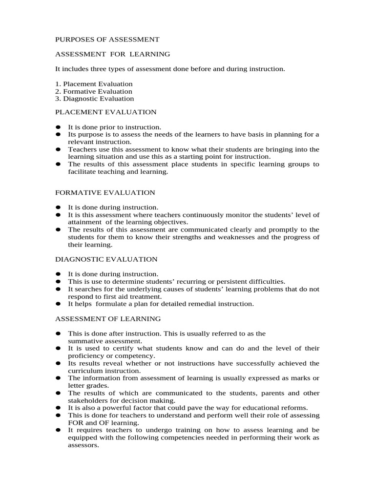 PURPOSES-OF-ASSESSMENT | PDF | Educational Assessment | Multiple Choice