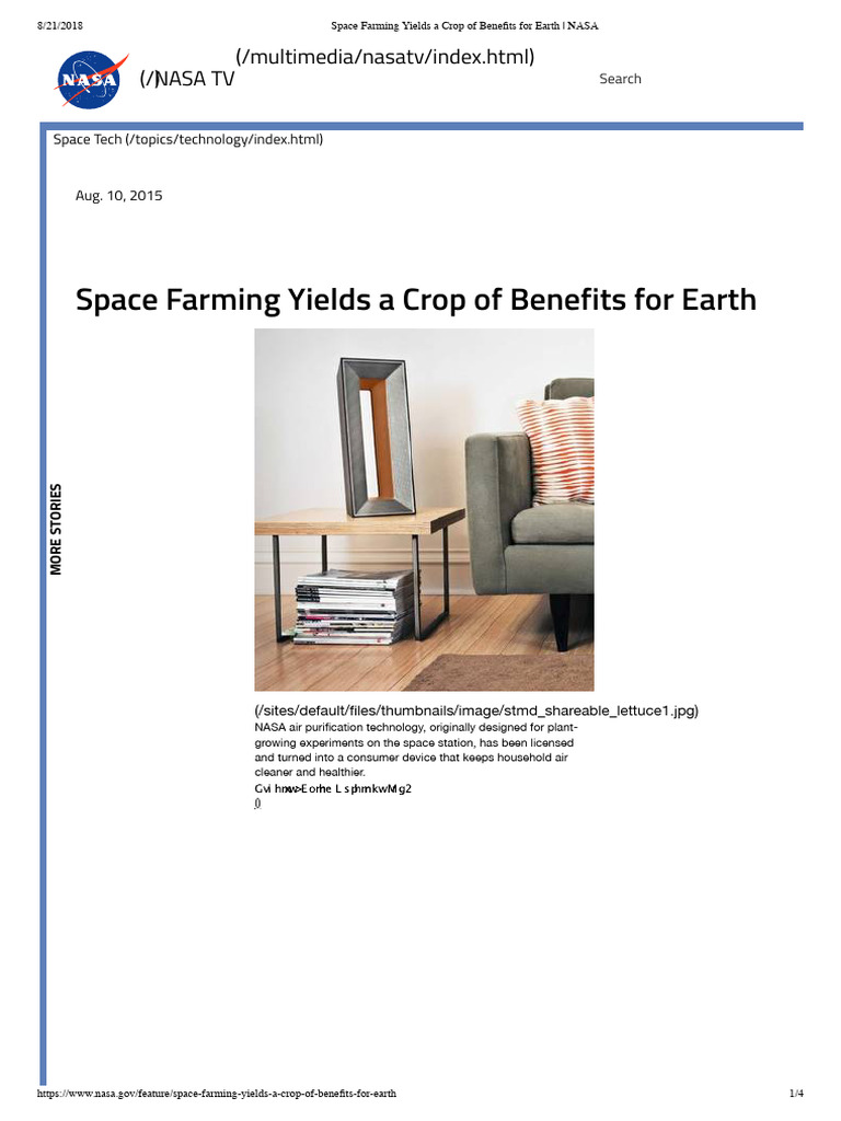 Space Farming Yields A Crop of Benefits For Earth - NASA | PDF | Nasa