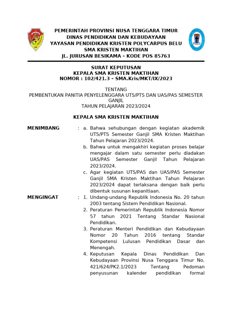 SK Panitia Pts Uas Ganjil 2024 | PDF