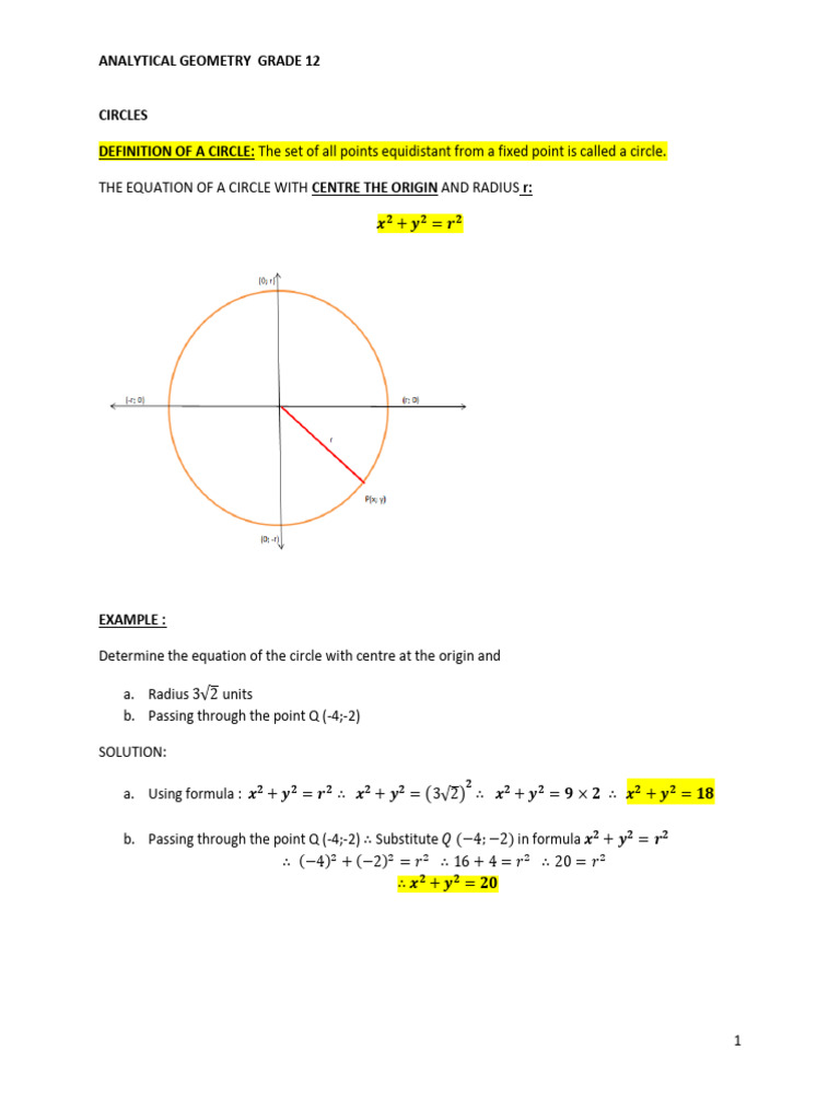 CIRCLES Geometry Examples GR 12 | PDF | Circle | Analytic Geometry