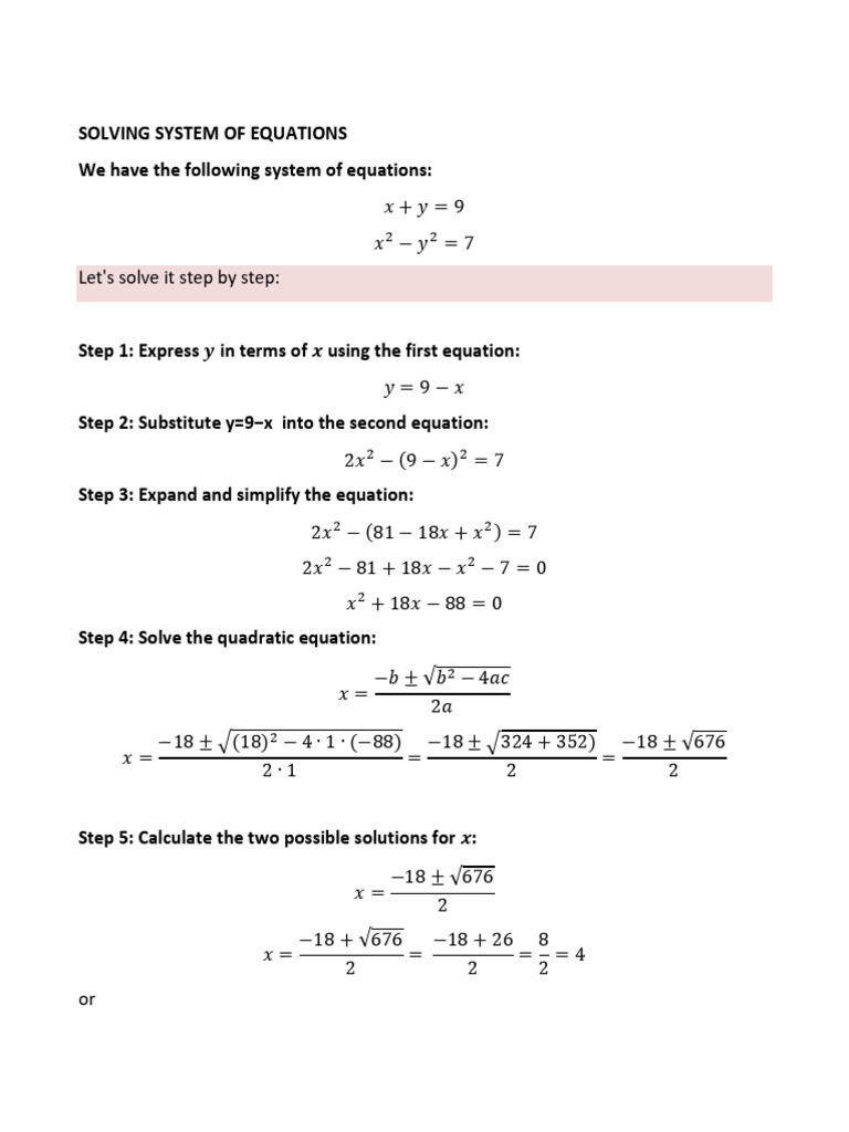 Solve System of Equations Step-by-Step | PDF
