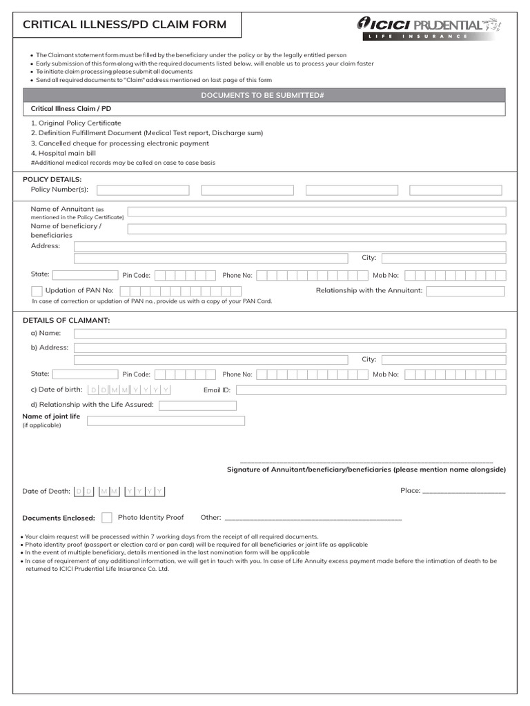 Critical Illness Claim Form 20DEC2023 | PDF | Cheque