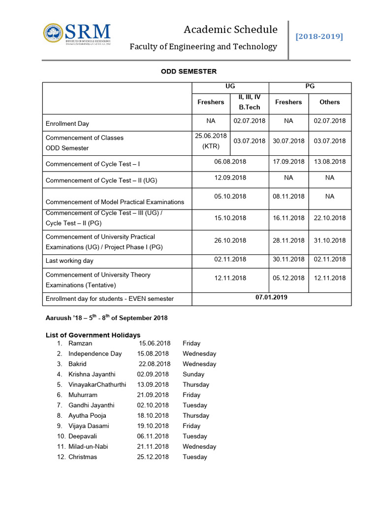 Academic Calendar 2018-2019 Schedule | PDF | Academic Term | Holidays