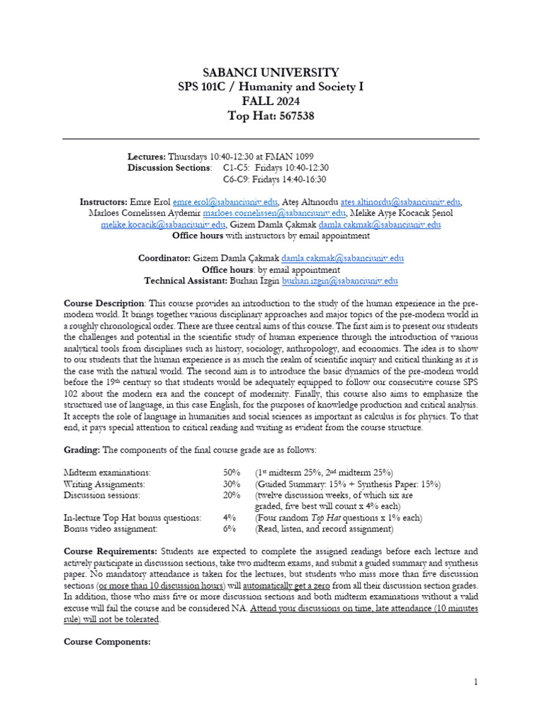 SPS 101C Fall 2024 syllabus (2) | PDF | Academic Integrity | Plagiarism