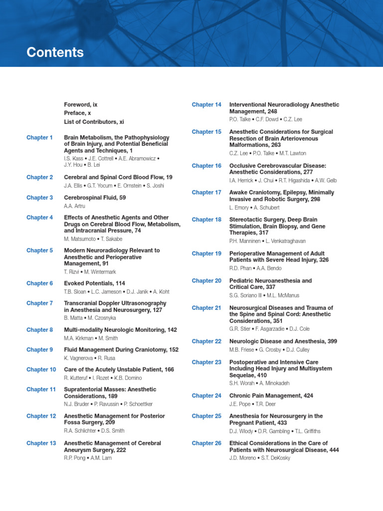 00 ÍNDICE 2017 Neuroanesthesia Cottrell (009-010) | PDF | Neurosurgery ...