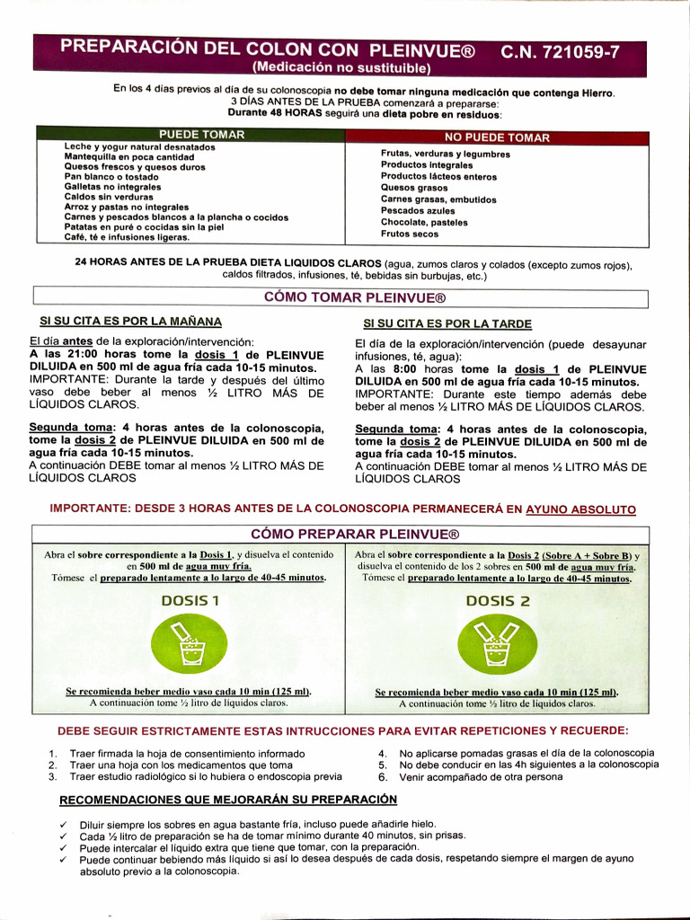 Preparacion Colon Pleinvue | PDF | Alimentos | Cocina
