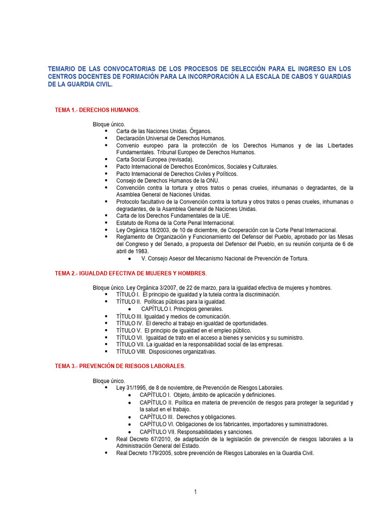 Temario Ingreso GC Actualizado 2024 | PDF | Judicaturas | Convenio europeo de derechos humanos