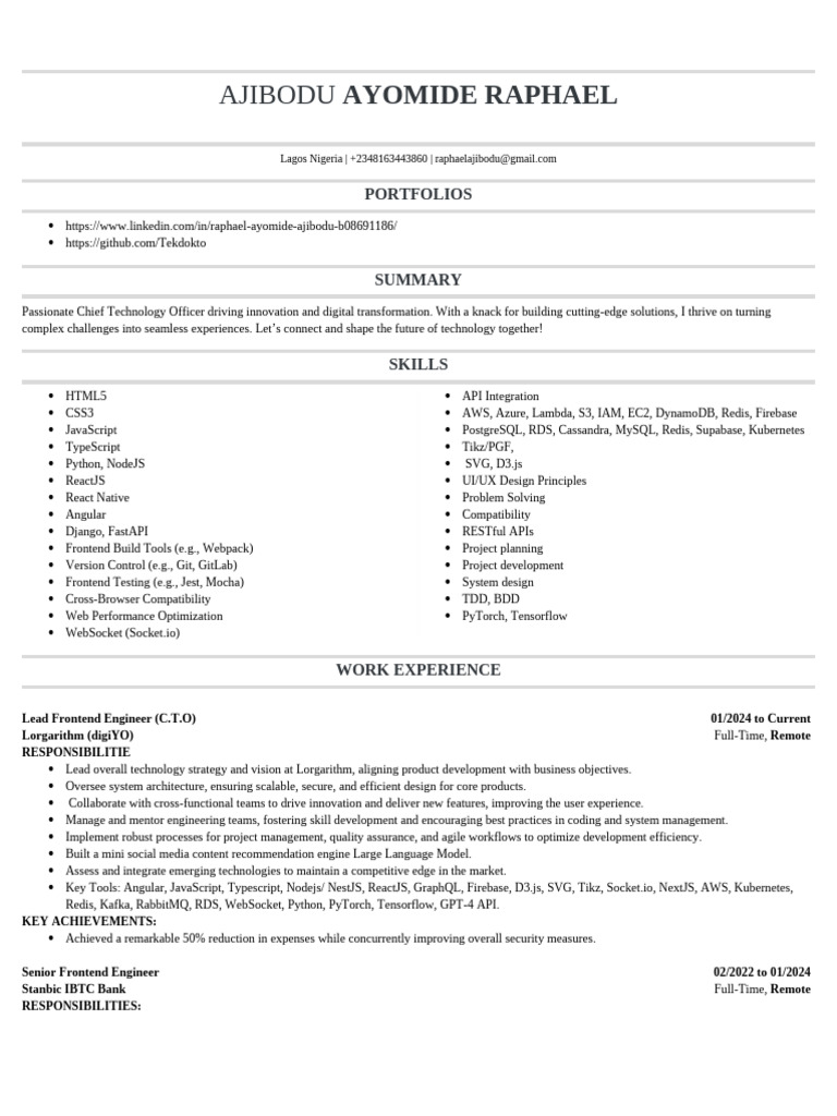 Ajibodu Ayomide Raphael R Resume | PDF | Angular Js | Java Script