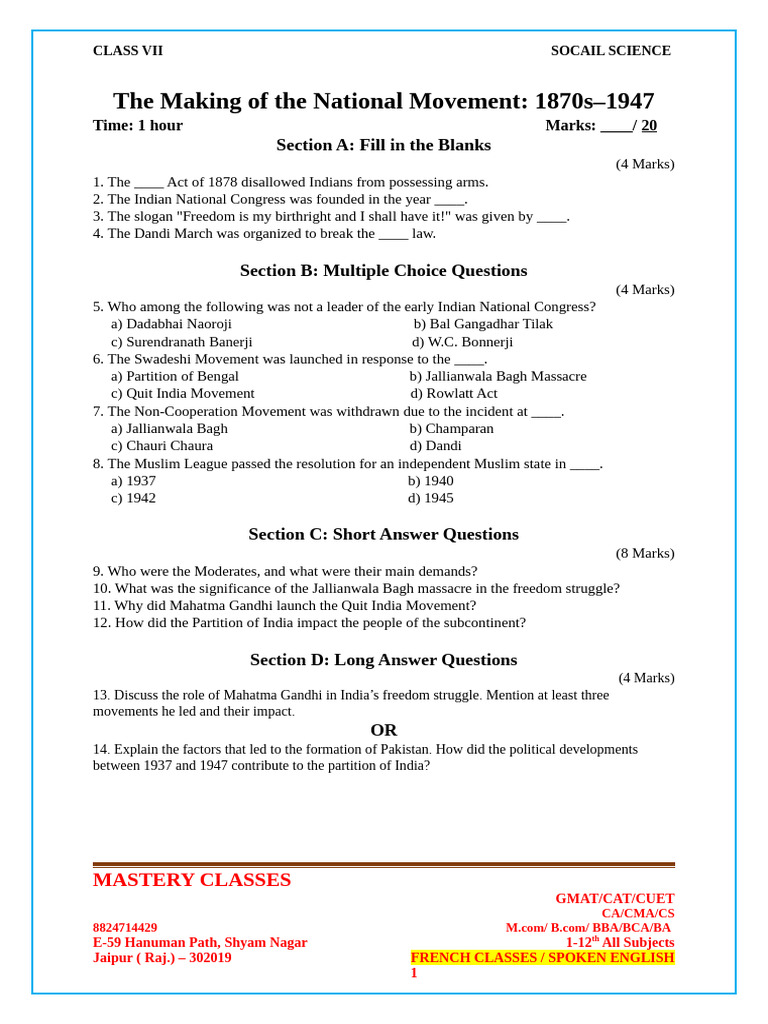 The Making of the National Movement | PDF | Indian Independence ...