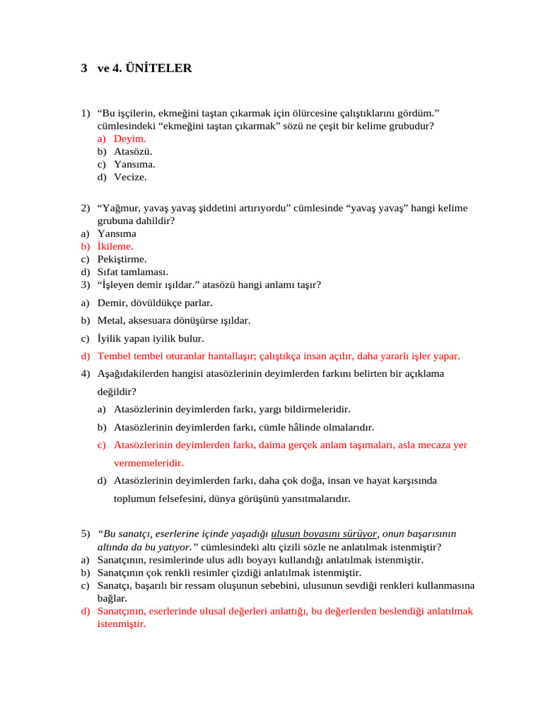 3 Ve 4 Unite Cevaplari | PDF