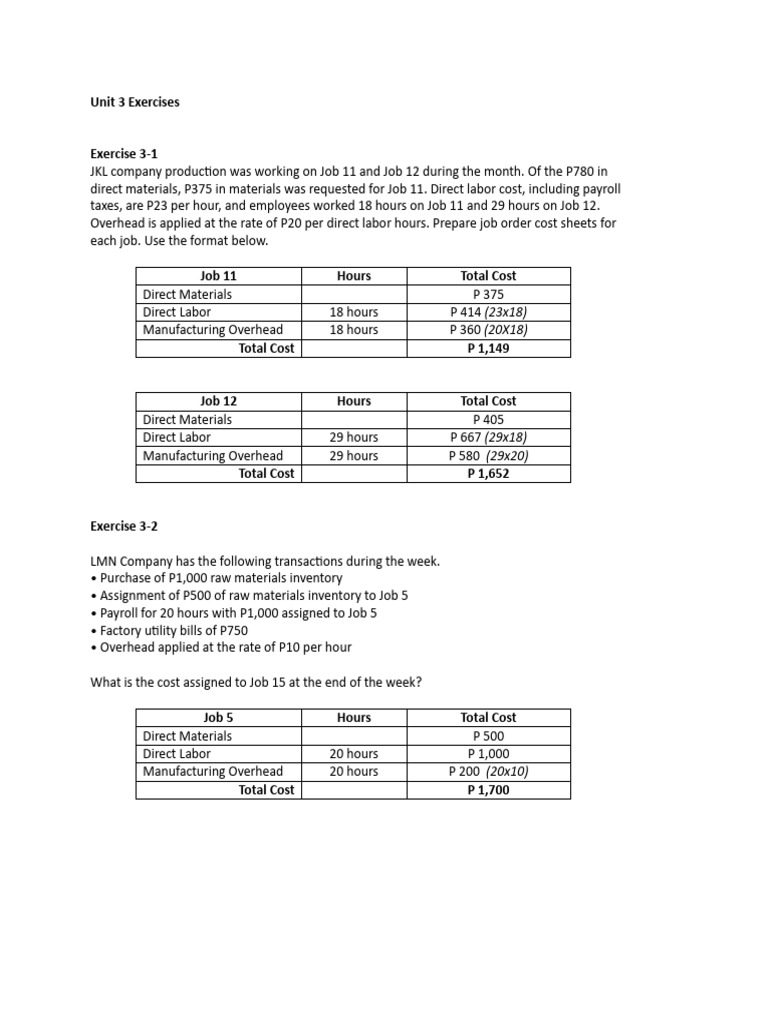 Jo Costing 3 Exercises - Amido | PDF | Cost Of Goods Sold | Inventory