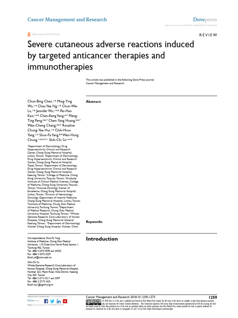 Chen Et Al., 1918 Severe Cutaneous Adverse Reactions Induced by Targeted Anticancer Therapies ...