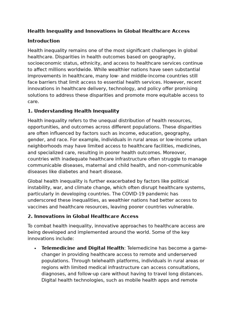 Health Inequality and Innovations in Global Healthcare Access | PDF ...
