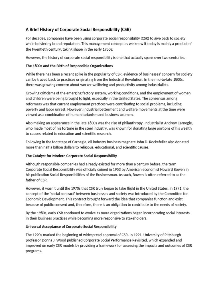 A Brief History of Corporate Social Responsibility | PDF | Corporate ...