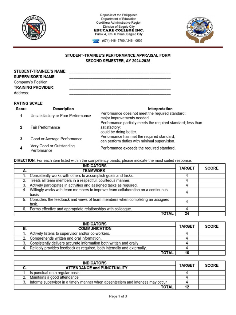 OJT Evaluation Tool - 2024-2025 | PDF | Social Psychology | Cognition