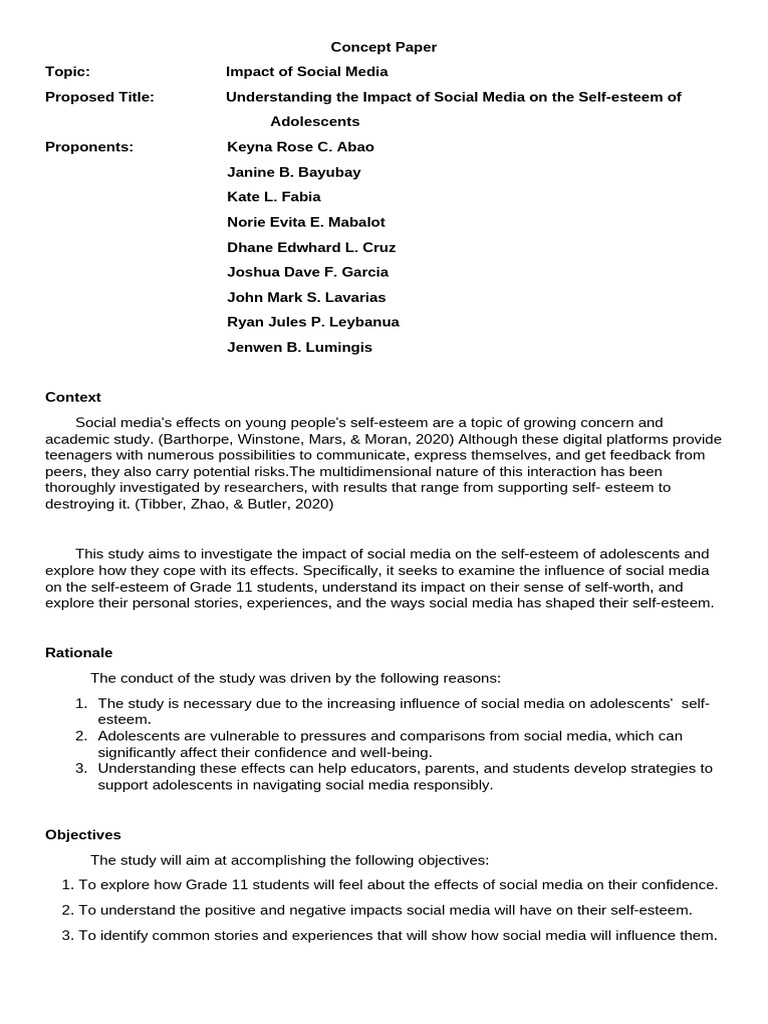 Concept Paper Template 1 | PDF | Self Esteem | Adolescence