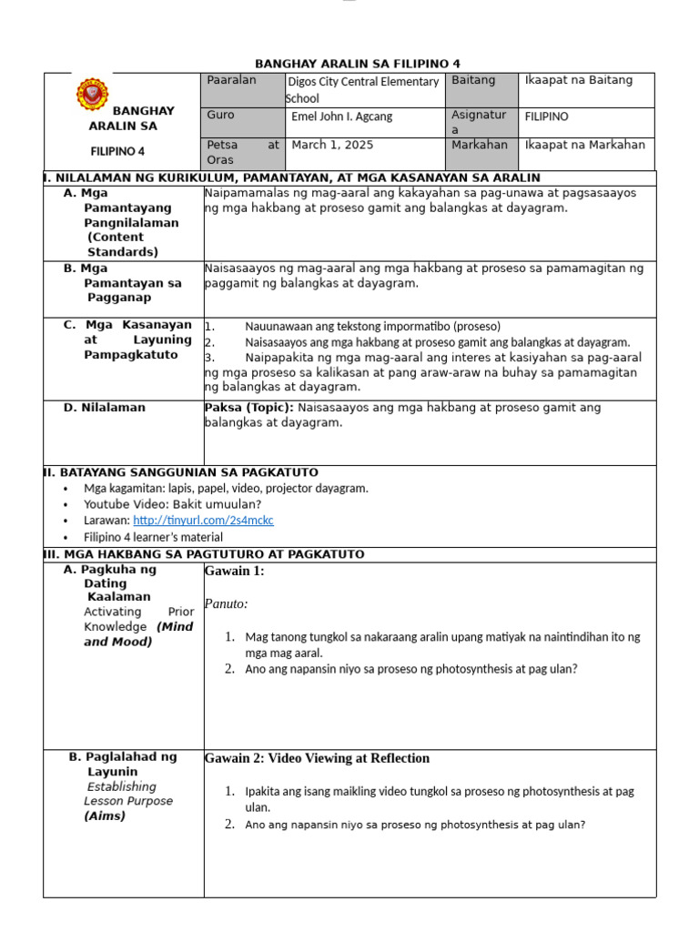 AGCANG FILIPINO With Comments | PDF