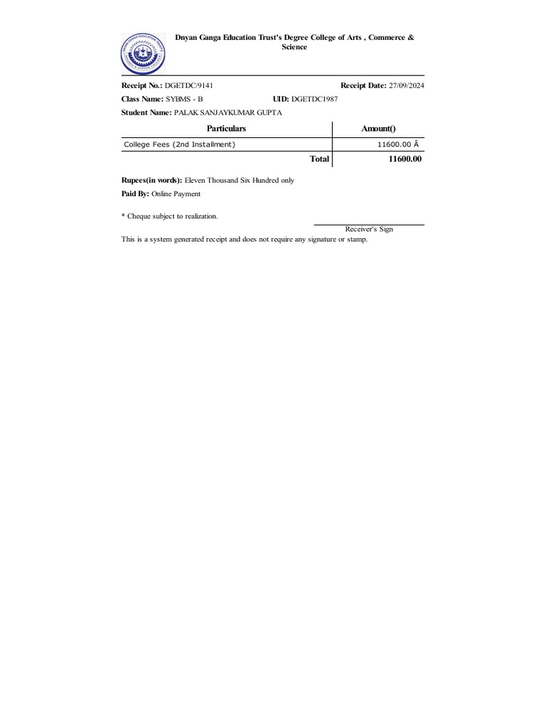 2nd Installment Fee of SybmsAVNA85 | PDF