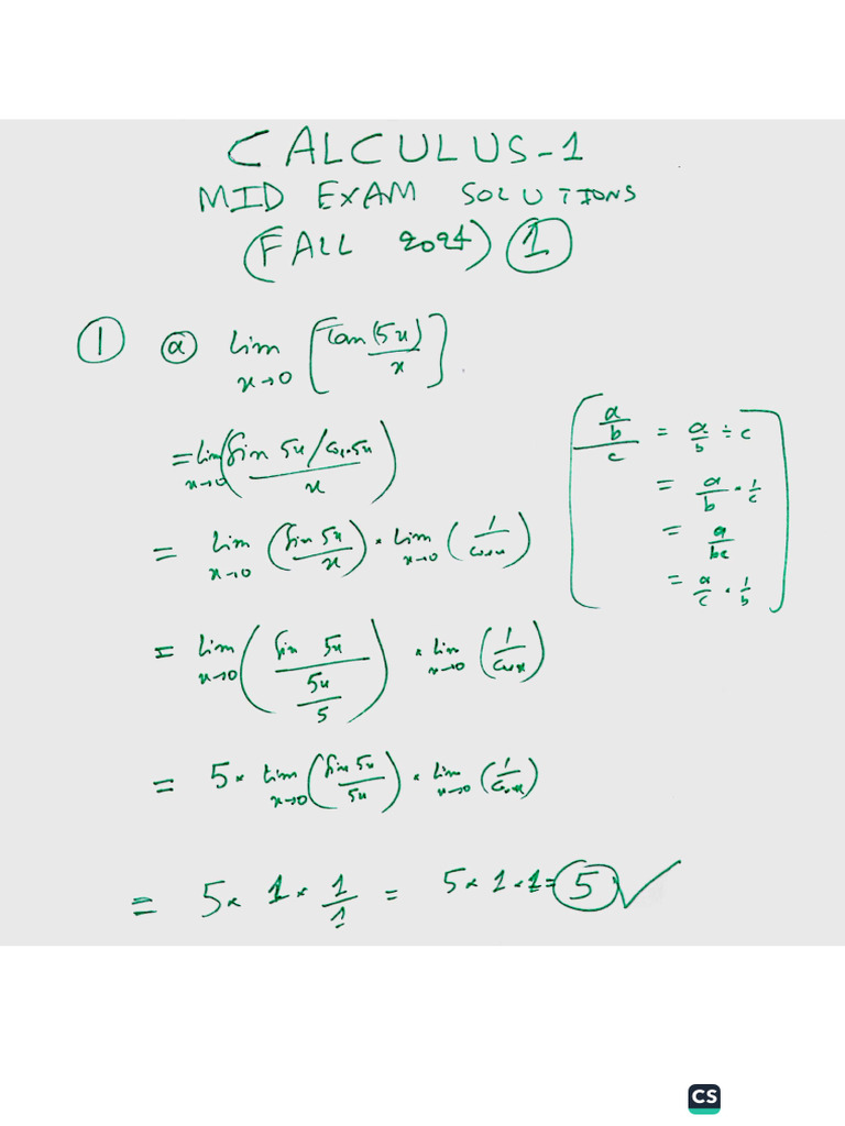 Calculus-1 Mid Exams Solutions | PDF
