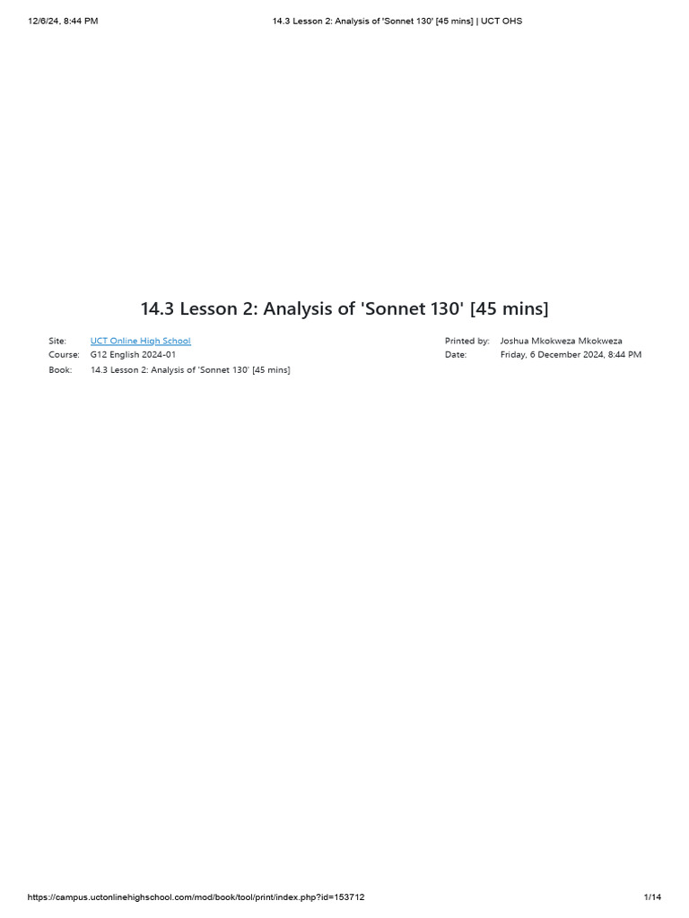 Analyzing Literary Devices in Sonnet 130 | PDF | Poetics | Stanzaic Form