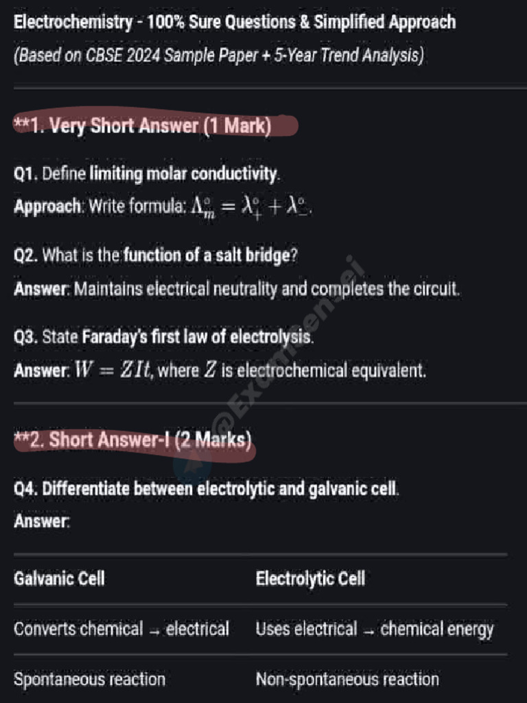 Electrochemistry Questions & Answers Guide | PDF | Electrochemistry | Anode