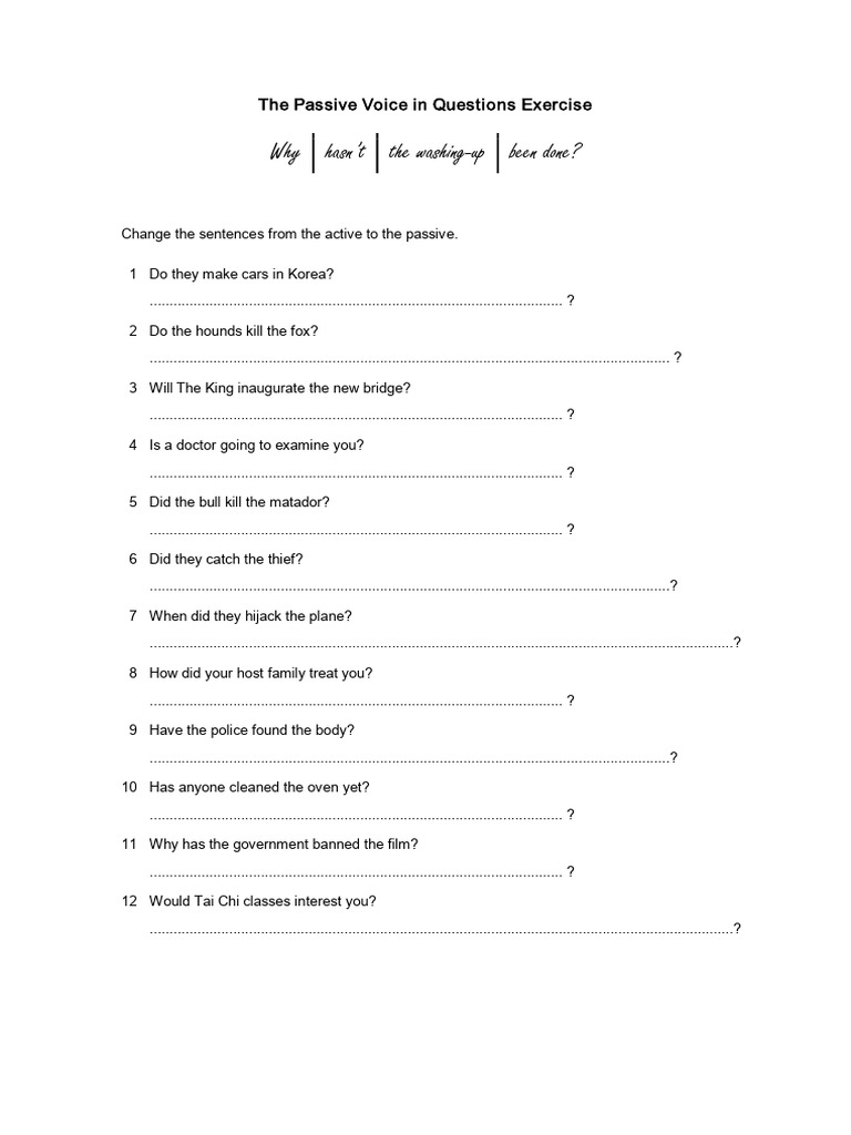 Passive Voice Questions Exercise | PDF