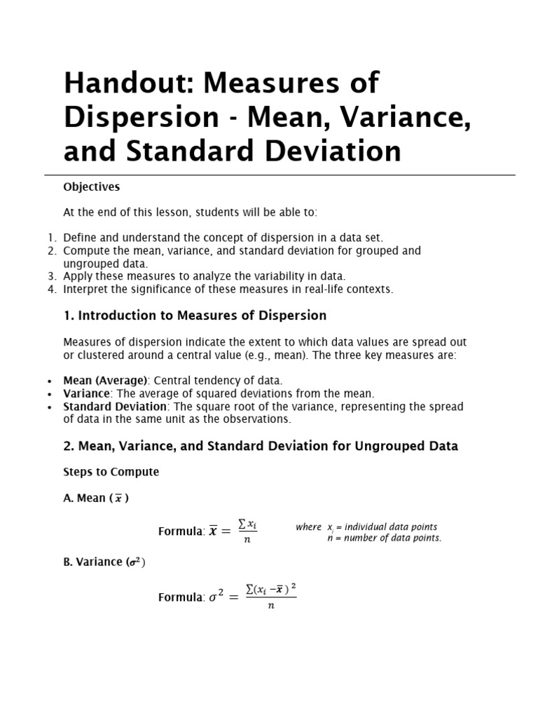 Measures of Dispersion Discussion and Activity | PDF | Variance | Standard Deviation