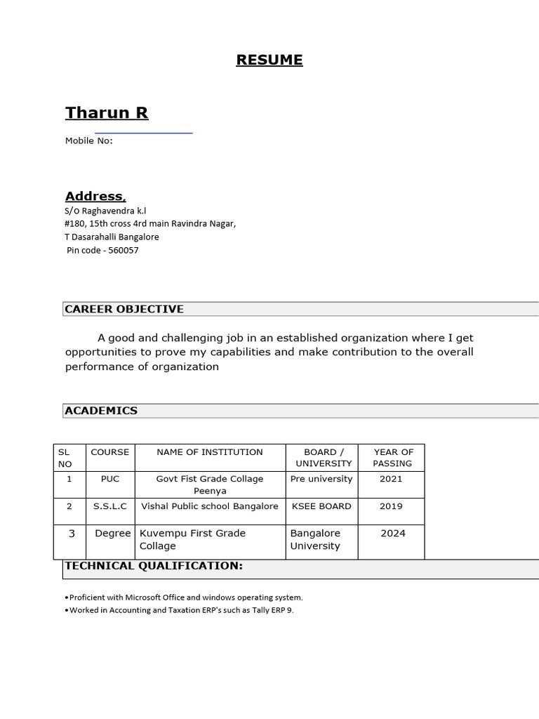 Resume Tharun | PDF