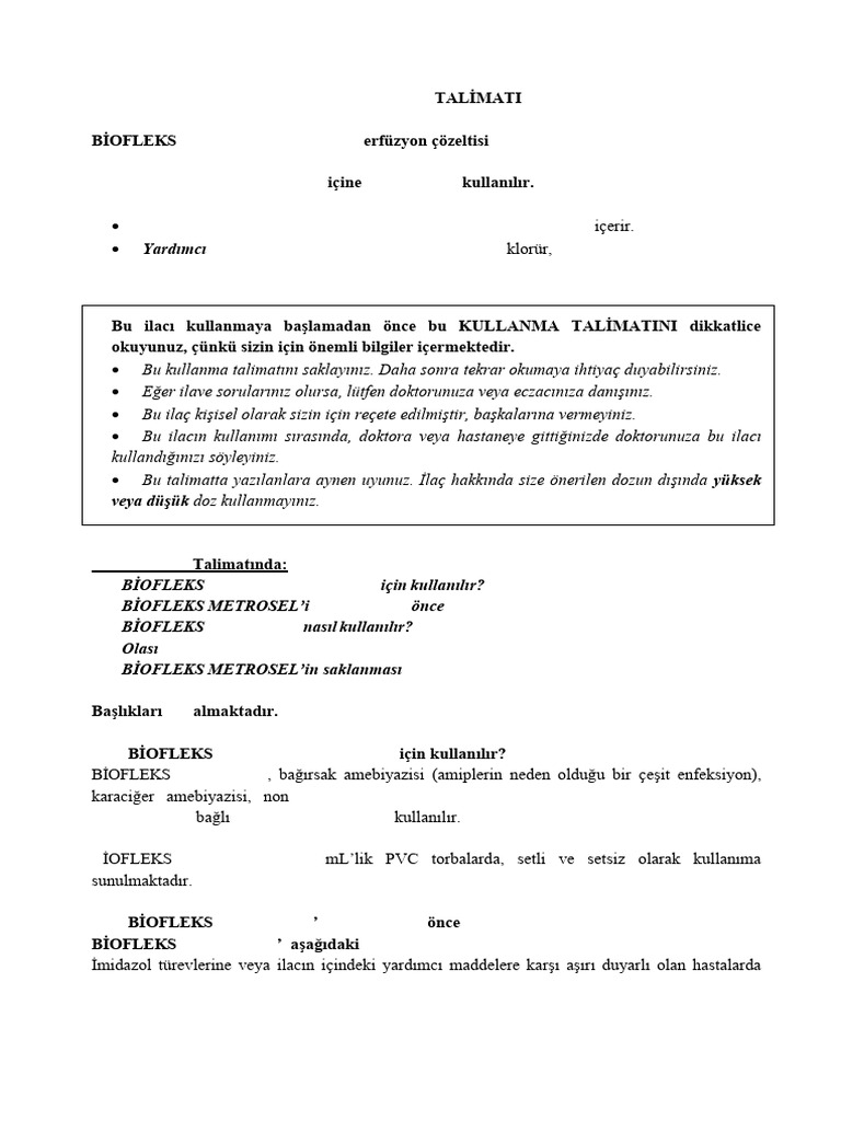 Biofleks Metrosel Yuzde 0 5 I V Perfuzyon Cozeltisi KT | PDF